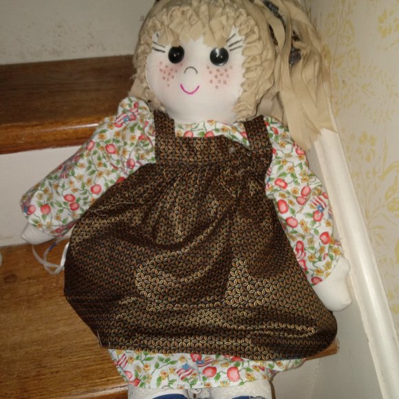 Accents | Rag Doll Handmade With Fabric Hair Button Eyes Dress Apron ...